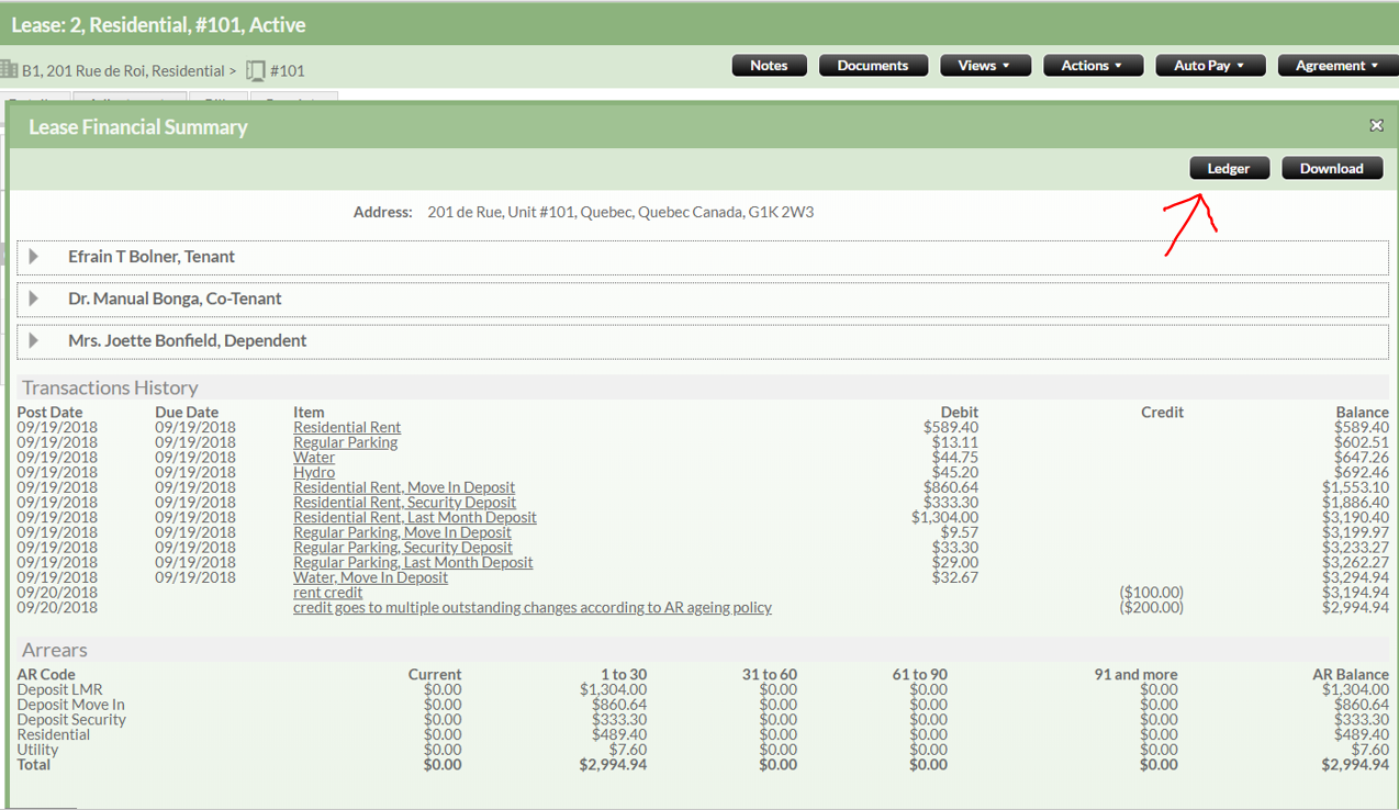 Managing Lease Ledger Property Vista Support